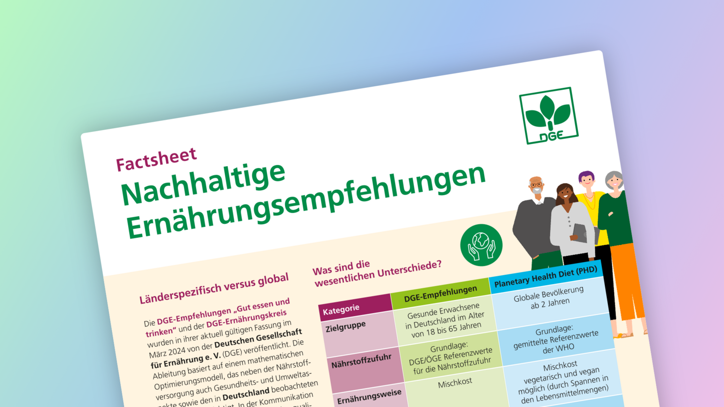 Neues Factsheet: DGE-Ernährungsempfehlungen und Planetary Health Diet ...